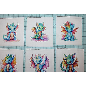 6 Piece 4"x4" Baby Dragons 100% Cotton Panel Squares - Quilting Sewing Panel Blocks AP2