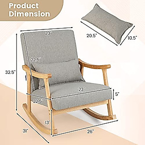 Giantex Upholstered Rocking Chair - Modern Rocker with Rubber Wood Frame, Comfy Backrest & Seat, PP Padded Pillow, Single Rocking Chair for Living Room, Nursery, Bedroom, Lounge, Office, Grey