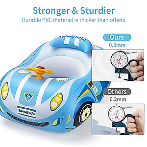 Swimbobo Toddler Pool Float with Seat Boat Inflatable Ride-on Car for Kids Outdoor Toys(Blue Sport Car)