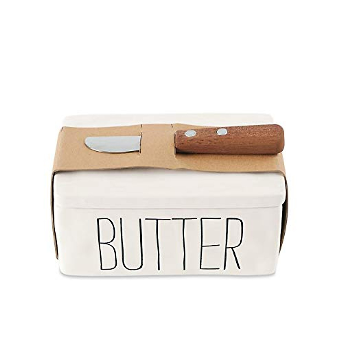 Mud Pie Bistro Butter Dish and Spreader Set, Assembled 3" x 6" x 4", 5", White
