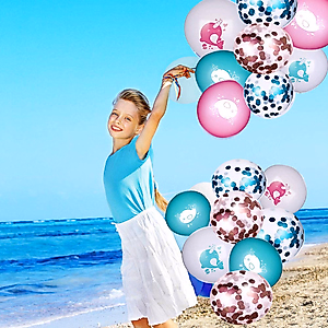 Narwhal Birthday Party Supplies Kit, Narwhal Theme Birthday Decorations Include Narwhal Ballons, Narwhal Theme Cupcake Topper and Blue Birthday Banner Set for Kids Ocean Theme Birthday Party