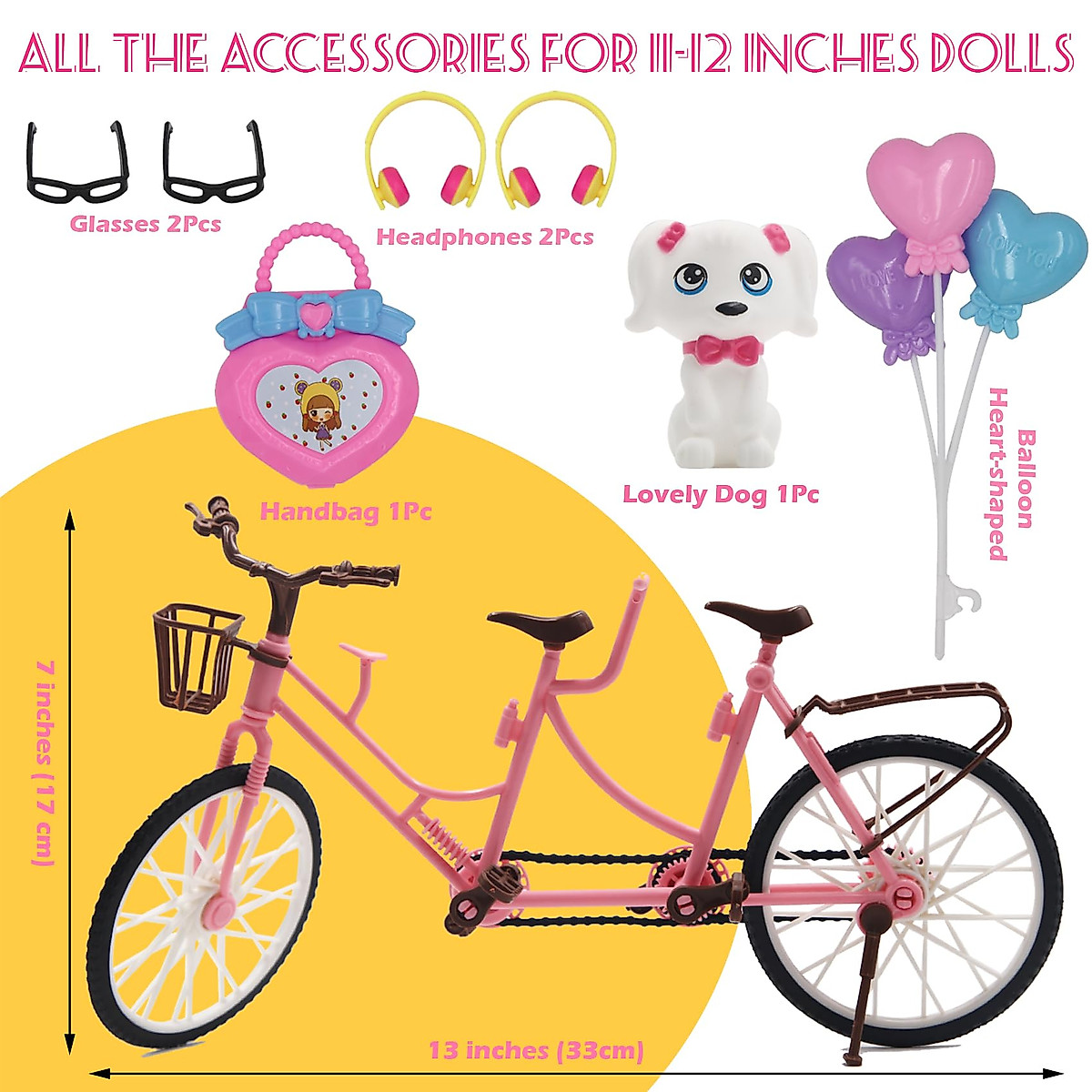 EuTengHao 30Pcs Doll Clothes and Accessories for 12 inch Boy and Girl Doll Includes 12 Set Wear Clothes Jeans and Wedding Dresses Tandem Bike Glasses Dog Bag and Colorful Balloons for 12 Inch Dolls