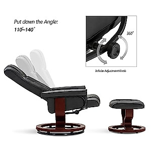 mcombo Swivel Recliner with Ottoman, Multi-Position Leisure Office Chair with Adjustable Back, Faux Leather Ergonomic Lounge Chairs w/Footrest for Bedroom Living Room 9019 (Dark Grey)