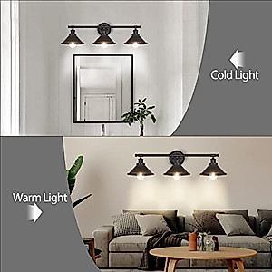 Licperron 3-Light Black Bathroom Vanity Light Fixtures Over Mirror, Farmhouse Vanity Wall Sconce Lighting with Metal Shade, Indoor Wall Mounted Lamp for Bathroom Mirror Cabinet Living Room