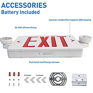 Exit Sign with Emergency Exit Lights, OSTEK ABS Fire Safety Red Emergency Exit Sign with 2 Adjustable Flood Lights, Double Face and 90min Long Backup Battery, (UL Certified 120-277V) (1pack)