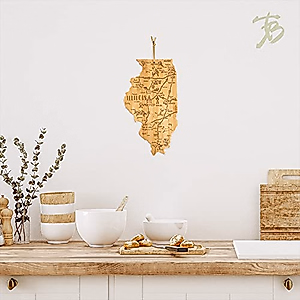 Totally Bamboo Destination Illinois State Shaped Serving and Cutting Board, Includes Hang Tie for Wall Display