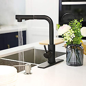 FORIOUS Matte Black Kitchen Faucets with Pull Down Sprayer, Single Handle Kitchen Sink Faucet with Pull Out Sprayer