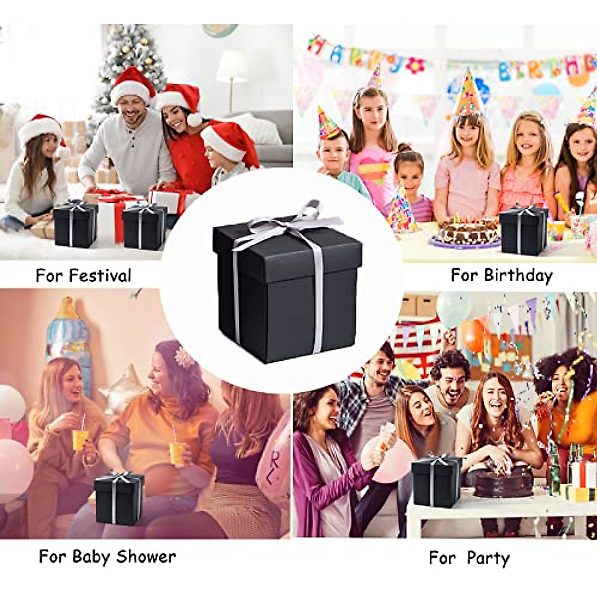 Dasofine 6 Pcs Black Gift Boxes with Lids, 5”×5”×5” Fold Required Kraft Paper Gift Boxes, Medium Gift Box, Gift Boxes for Presents, Party Favors, Halloween, Birthday-Foldable