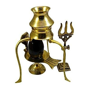 M Francisco Shiva Ling Lingam Shivling Prayer Statue Brass Stand with Thali + Hare Ram Hare Krishna Tulsi Bracelet
