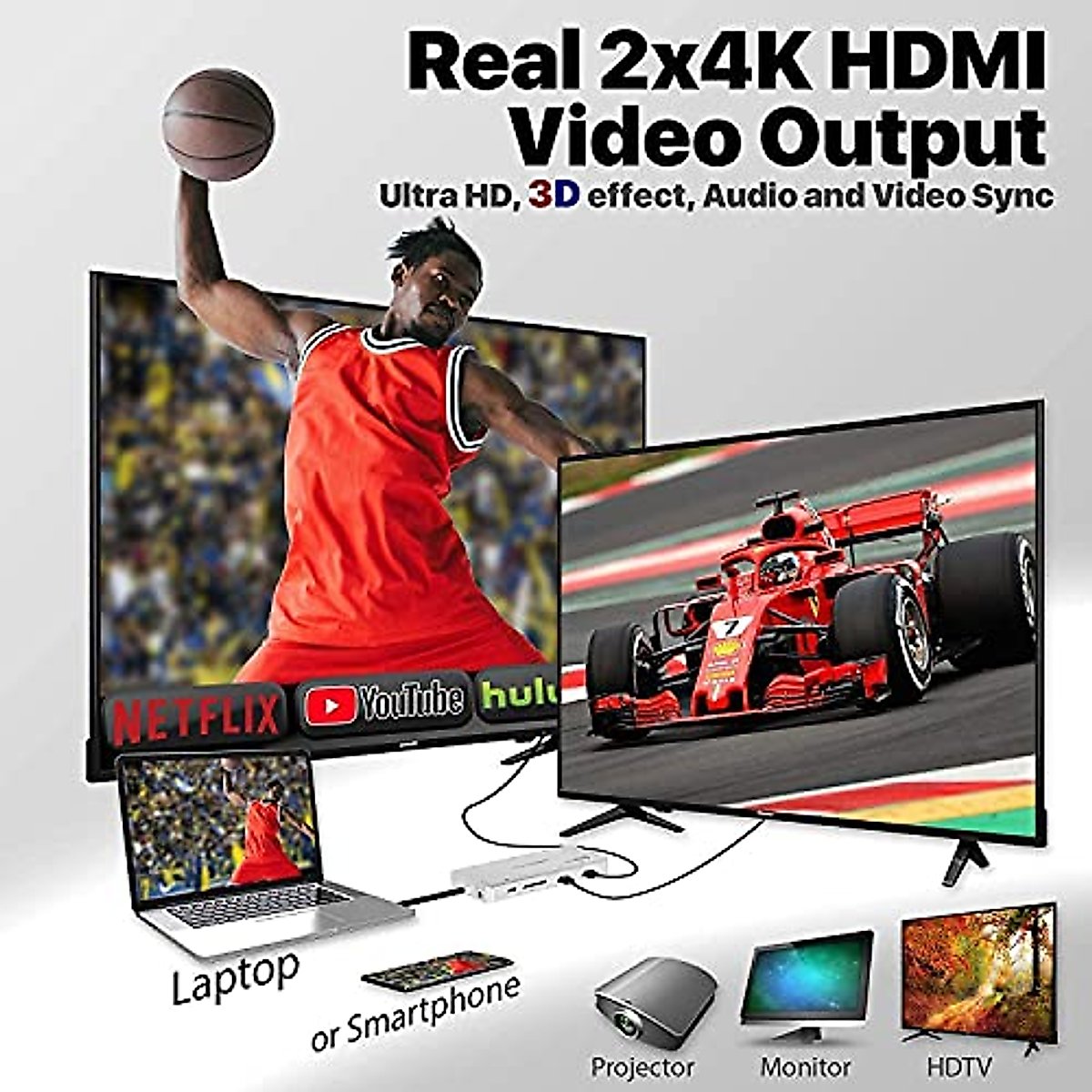 Nov8tech 13in1 USB C Docking Station Dual Monitor, USB C Hub with Dual HDMI, VGA, Ethernet, 5 Ports USB 3.0/2.0/C, 100W PD, TF/SD Card Reader, Audio, Compatible with MacBook, Laptops & Type C Devices