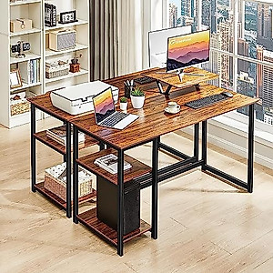 GreenForest Home Office Computer Desk with Monitor Stand and Reversible Storage Shelves,47 inch Modern Writing PC Work Table,Easy Assembly,Walnut