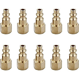 T TANYA HARDWARE Air Hose Fittings And Quick Connect Air Fittings, 1/4 Inch NPT Brass Female Air Coupler Plug (10 Piece) Industrial Type D, Air Compressor Fittings