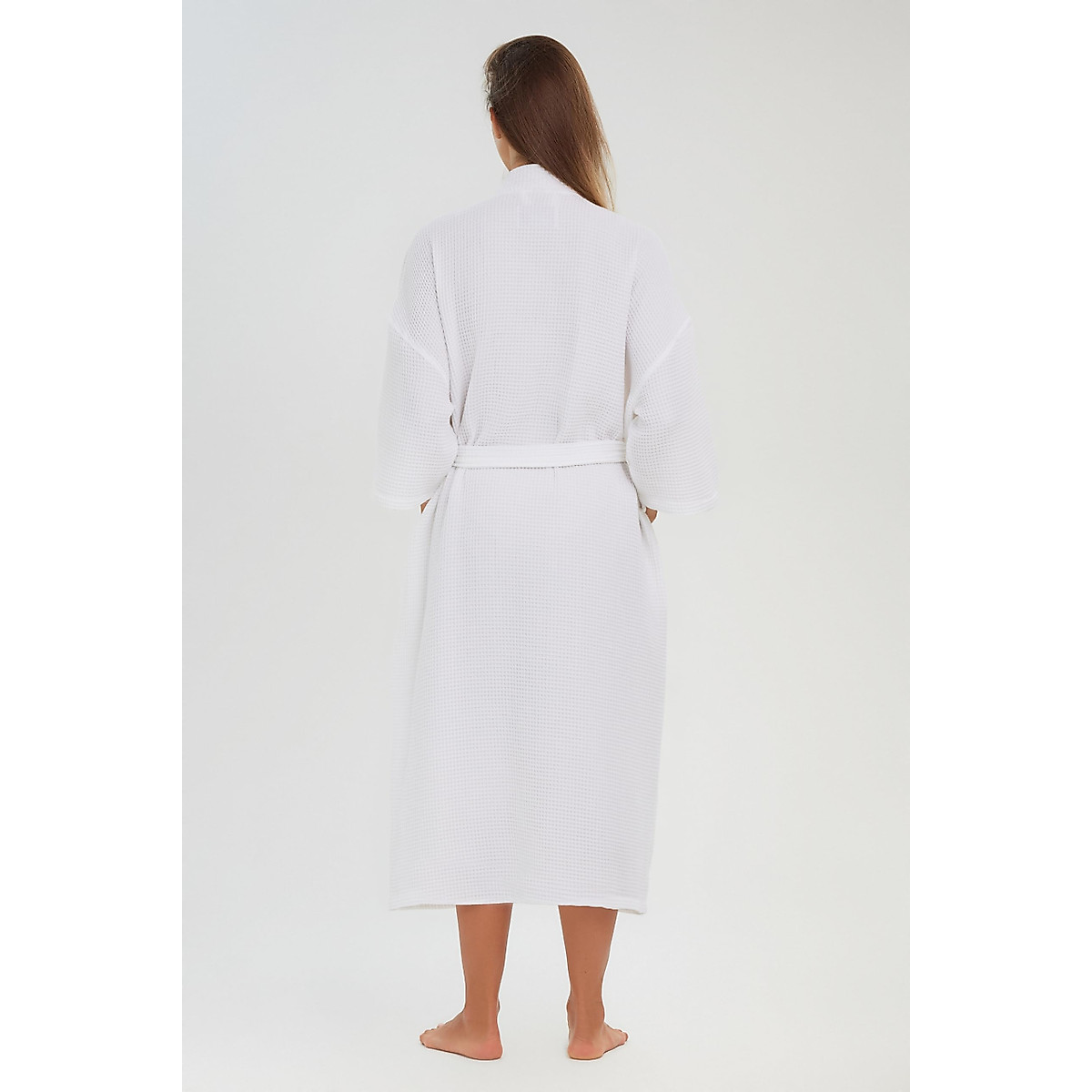 MONARCH Square Waffle Spa Kimono Robe - Soft Light Hotel Bathrobe Cypress (One Size/Large, White) (US, Alpha, One Size, White)