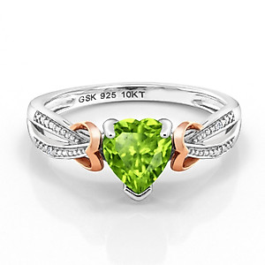 Gem Stone King 925 Silver and 10K Rose Gold 6MM Heart Shape Gemstone Birthstone and Diamond Engagement Ring | Wedding Anniversary Promise Ring For Women | Available In Size 5, 6, 7, 8, 9