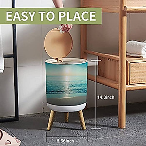 IBPNKFAZ89 Small Trash Can with Lid Beautiful Silhouette Sunset at Tropical sea Garbage Bin Wood Waste Bin Press Cover Round Wastebasket for Bathroom Bedroom Kitchen 7L/1.8 Gallon