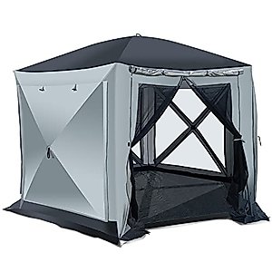 AxplorOutdoor RV Camping Gazebo Screen-Tent with Floor and Wind-Panels | 12ft x 12ft Portable Pop-Up Canopy Screen Room with Tarp Floor and Zippered-Side Panels | Pop-Up Screen Gazebo (Grey/Silver)