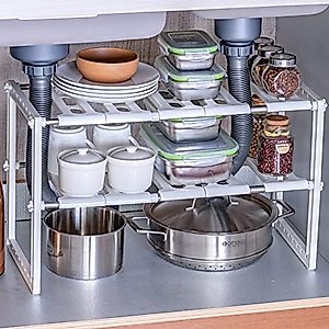 LEAYAN Under Sink Storage Storage Shelf for Bathroom Kitchen, Bathroom Under Sink Organizers and Storage Multi-Purpose Shelves for Kitchen Under Sink Rack Shelf, White 60x26x38cm