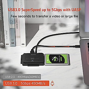 Alxum USB 3.0 to IDE SATA Converter, for Universal 2.5 & 3.5 inches SATA HDD SDD & IDE HDD Drives, Hard Drive Adapter with 12V 2A Power Adapter and USB 3.0 Cable (Type C)