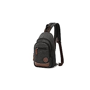 Imyth Small Retro Canvas Sling Bag, 2 In 1 Messenger Bag and Casual Shoulder Backpack Applicable for Women and Men Hiking Chest Bag(Black)
