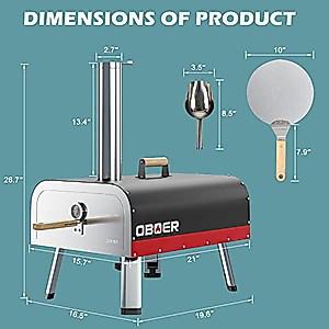 Pizza Oven Outdoor,13" Multi-Fuel Rotatable Pizza Ovens,Portable Wood Fired and Gas Pizza Oven,Stainless Steel 3-Layer Oven,Pizza Maker with Built-in Thermometer,Pizza Cutter & Carry Bag