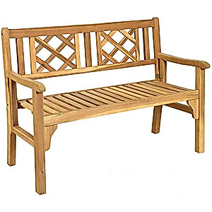 HAPPYGRILL Outdoor Patio Bench Acacia Wood Garden Bench with Backrest and Armrest, Foldable 4-Feet Two Person Loveseat Chair for Garden Lawn Balcony Backyard