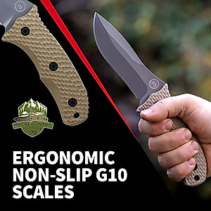 Off-Grid Knives - Backcountry Coyote V2 Fixed Blade - Cryo D2 Steel Knife with Graywash Finish, Full Tang, Coyote Tan G10 Scales, Kydex Sheath, Bushcraft, Hunting, Survival, Camping, Tactical Use