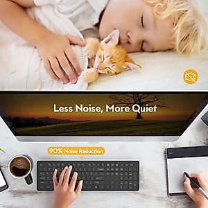 RATEL Office Wireless Keyboard, 2.4G Full-Size Silent Keyboard with Numeric Keypad, Long Battery Life, Lag-Free, Slim USB Cordless Keyboard for PC Laptop Computer Windows (Black)