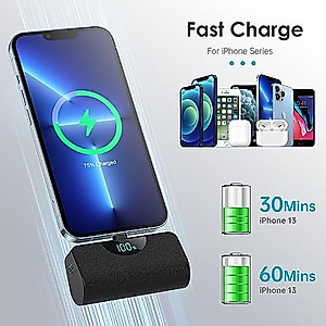 Small Portable Charger for iPhone 5200mAh, 20W PD Fast Charging Power Bank, LCD Display Mini Battery Pack Portable Phone Charger Compatible with iPhone 14 Pro Max/14/13/12/11/XR/X/8/7/6,Black