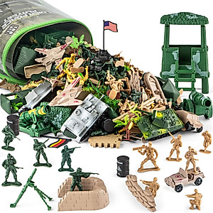 Divwa Army Men Toys for Boys 8-12, Military Soldier Army Base 160 Pcs Set Including WW2 Khaki Green Plastic Army Men Figure and Accessories with Handbag for Kid Boy Toddler Age 6-12 8-12