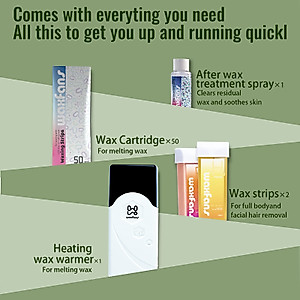 Waxfans Roll on Wax Kit, Hair Removal Waxing Kit, Wax Roller for Larger Areas of the Body, Home Waxing Kit for Women and Men, Sensitive Skin Friendly (White)