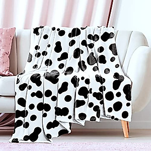Cow Print Blanket Throws Flannel Fleece Soft Cozy Throw Blanket Fuzzy Warm Black White Cow Printed Blankets & Throws for Bedroom Living Room Sofa Couch 50"x60"