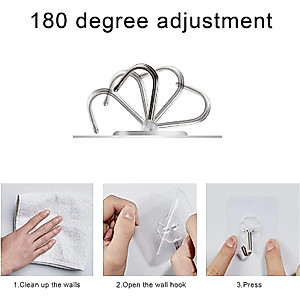 Zimokit 20 Pack Wall Hooks, Clear Sticky Wall Hooks, Seamless Hooks, Heavy Duty Adhesive Hooks, Reusable, Hanging Adhesive Hooks for Kitchen, Bathroom, Shower Room