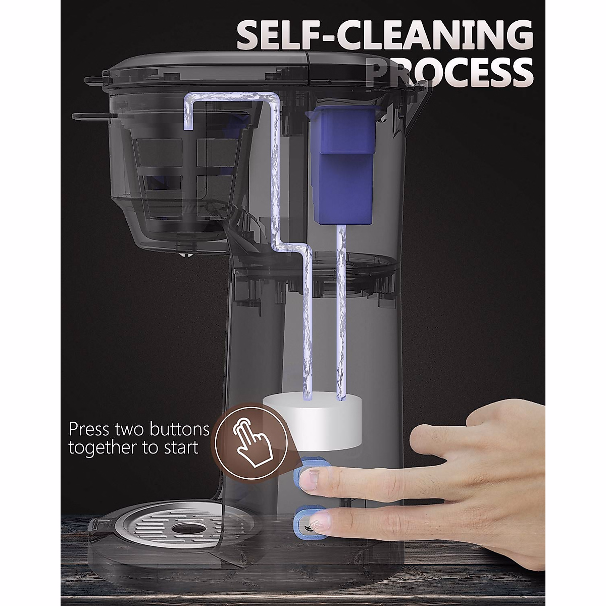 KINGTOO Coffee Maker with Milk Frother, Single Serve Coffee Maker for K-Cup Pod & Ground Coffee, Compact Coffee Maker 2 in 1 with Self Cleaning, Fast Brewing (Black