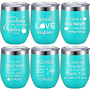 Patelai 6 Pcs Thank You Teacher Gift Teacher Appreciation Christmas Coffee Mug Back to School Gift for Women Men Preschool Elementary Teacher 12oz Wine Tumbler Lids Straws(Simple Mint)