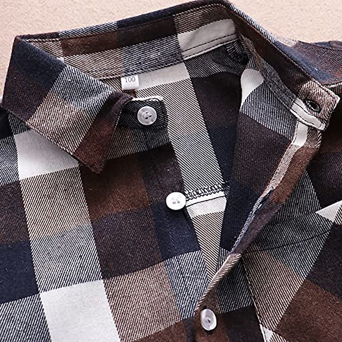 Kids Little Boys Girls Baby Red Plaid Flannel Long Sleeve Button Down Flannel Shirt Plaid Tops Girl Boy Clothes (18-24 Months, Coffee)
