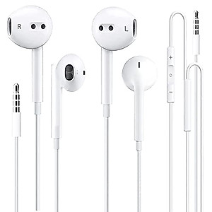 Wired Headphones 2Pack Earbuds with Microphone,in-Ear Headphones HiFi Stereo,Built-in Volume Control,Earphones Wired Compatible with iPhone, iPad, MP3, Samsung,Most 3.5mm Jack White