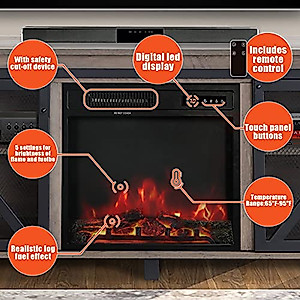 ENSTVER 58 Inch TV Stand Console W/Sliding Barn Door for TVs up to 65",with Fireplace and Remote Control,Grey(Log Set)