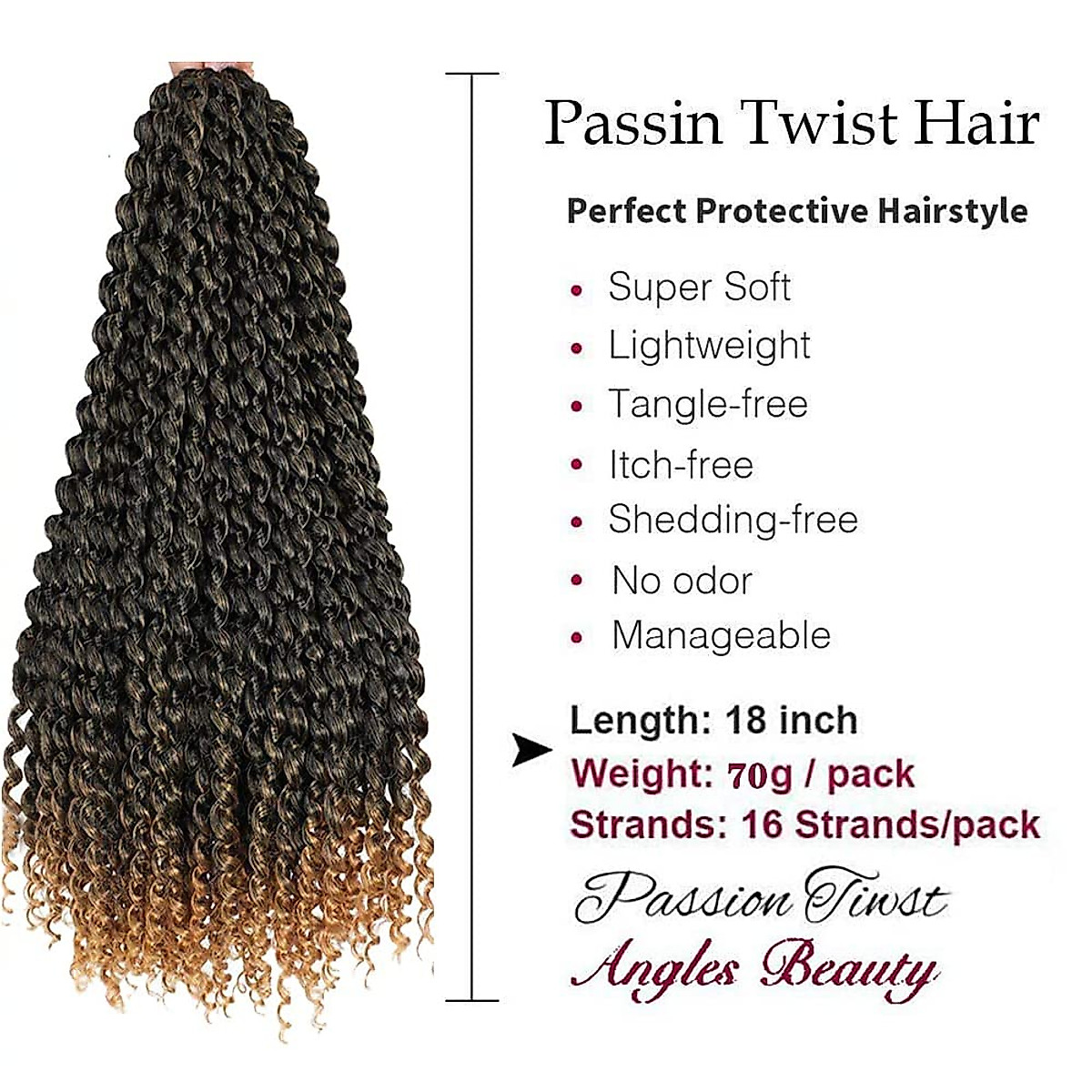 8 Packs 18 Inch Passion Twist Crochet Hair For Black Women Water Wave Crochet Braiding Hair Extensions (1B/27)