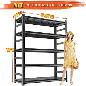 BEESTMUEBLE 3000LBS Garage Shelving, Garage Storage Shelves, Heavy Duty Shelving, 5 Tier Adjustable Garage Shelves, Metal Shelves for Garage Storage Rack Industrial Shelving,47.24''W X 78''H X18''D