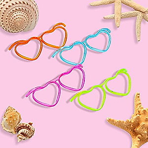 8PCS Silly Straw Glasses, Reusable Fun Loop Drinking Straw Eye Glasses, Novelty Eyeglasses Straw for Party Annual Meeting Parties Birthday (4 Colors Heart)