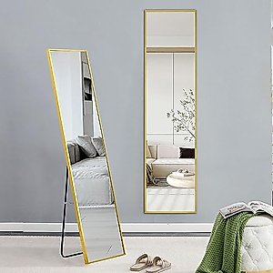 Yone jx je Full Length Mirror, Standing Black for Bedroom with Aluminum Frame, Large Full Body Floor Mirror Wall Hanging or Leaning Modern Decor for Dressing, Living Room (Golden)