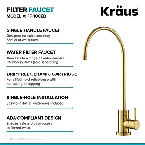 KRAUS Purita 100% Lead-Free Kitchen Water Filter Faucet in Brushed Brass, FF-100BB