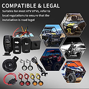 MOTOQUEEN UTV Turn Signal Kit with Horn and USB, Street Legal Turn Signal Kit with Rocker Switch Plug & Play UTV Street Legal Kit for Polaris RZR Ranger SXS Dirt Bike Can-Am Golf Cart Beach Cart
