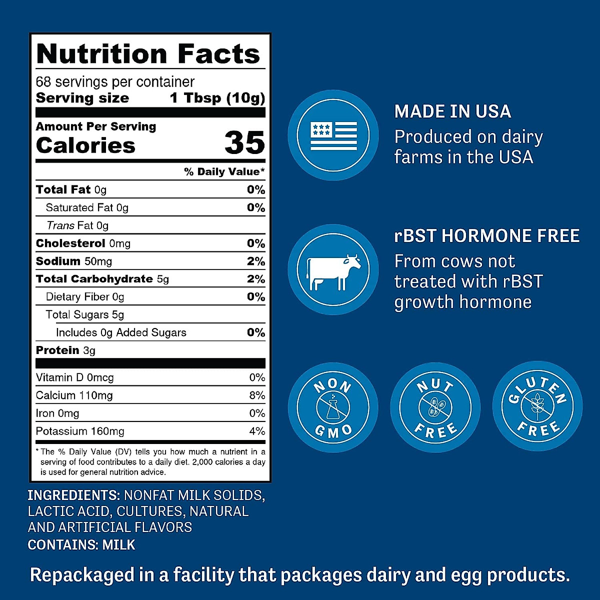 Judee’s Yogurt Powder 1.5lb (24oz) - 100% Non-GMO, rBST Hormone-Free - Gluten-Free & Nut-Free - Made from Real Dairy - Made in USA - Make Homemade Yogurt and Tangy Dips, Dressings, and Toppings