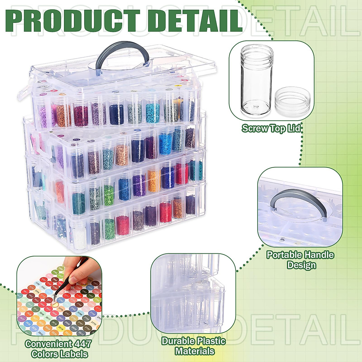 Willinglong Diamond Painting Storage Containers with 208 Grids Bead Organizer with Diamond Painting Accessories for Diamond Art Storage DIY Diamond Art Craft Jewelry Bead Storage