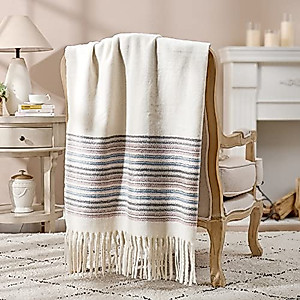Cozy Bliss Soft Cashmere Like Throw Blanket Lightweight Warm Blanket with Tassels for Couch Sofa Bedroom Travel (Ivory)