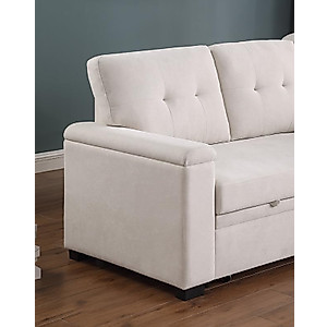 Lilola Home Lucca II 84.5" W Beige Woven Fabric Reversible Sleeper Sectional Sofa with Storage Chaise and Pocket Coil Seating