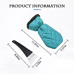 Fekey&JF Ice Scraper Mitt for Car, Waterproof Snow Remover Glove, Warm Padding Snow Scraper Gloves with Comfortable Grip for Windshield Car Window, Detachable Cleaner No Scratch for Car (Green)