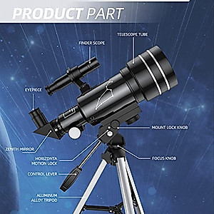 Telescope for Kids & Adults, 70mm Aperture Refractor Telescopes for Astronomy Beginners, Portable Travel Telescope with Phone Adapter & Remote, Astronomy Gifts for Kids
