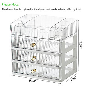 MIUOPUR Makeup Organizer with 3 Large Drawers, Countertop Organizer for Cosmetics, Ideal for Bathroom and Bedroom Vanity Countertops, Desk Storage Holder for Lipstick, Brushes and Nail Polish